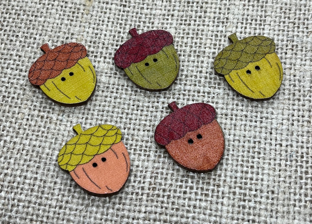Wooden Acorn Sewing Buttons X 6 or 12. Colourful Sewing Buttons ...