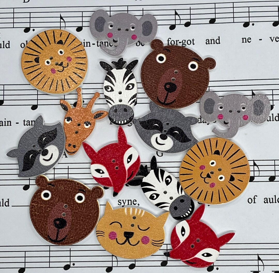 Set of 9 Animal Buttons, Wooden Zoo Buttons. Wildlife Wooden Buttons ...
