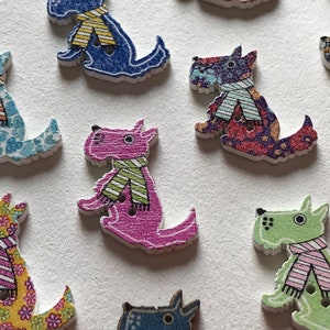 15 X Colourful Wooden Dog Buttons - Crafting, Scrapbooking, Cards ...