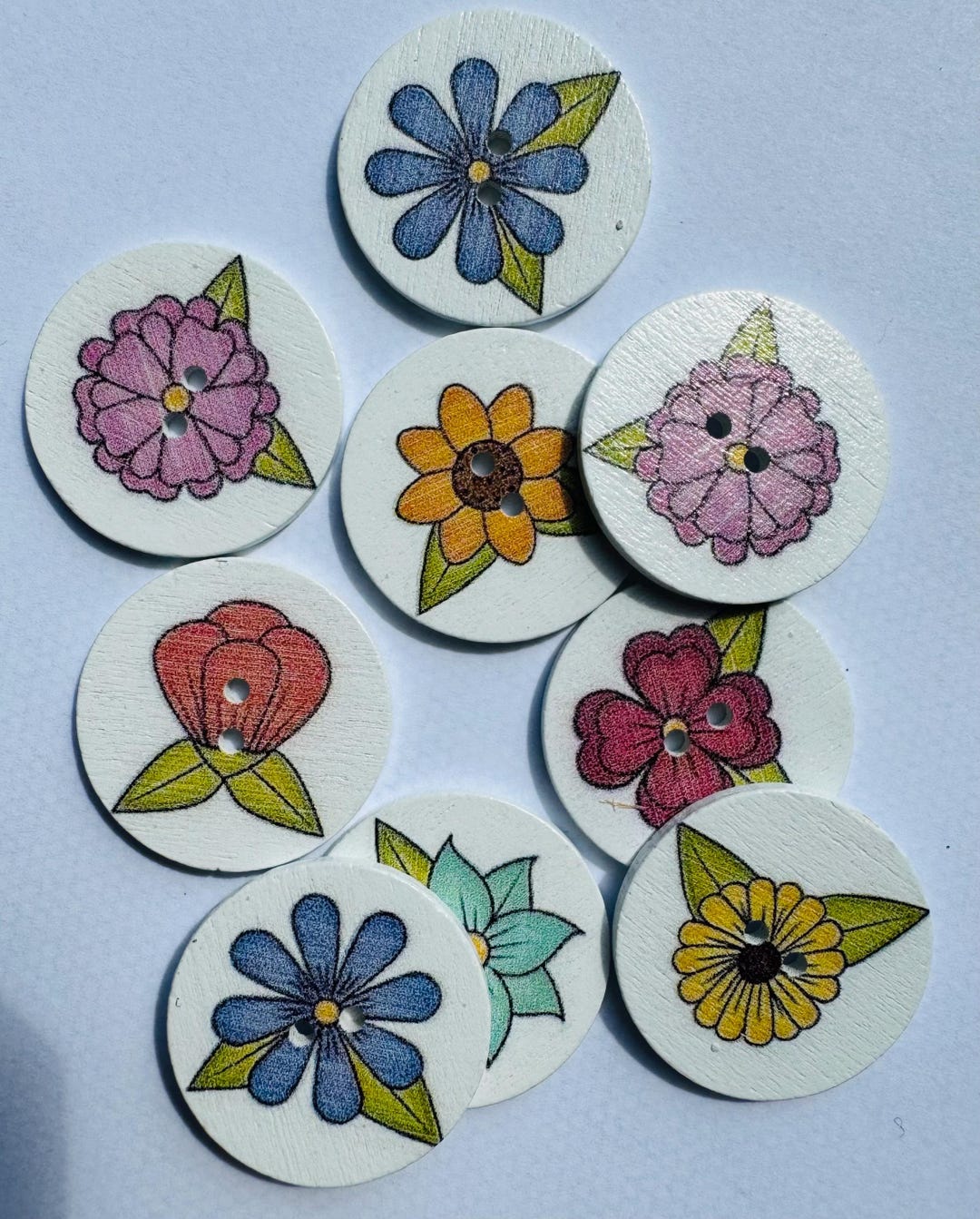 Art Deco Style Wooden Flower Buttons. Vibrant Flower Printed Sewing ...