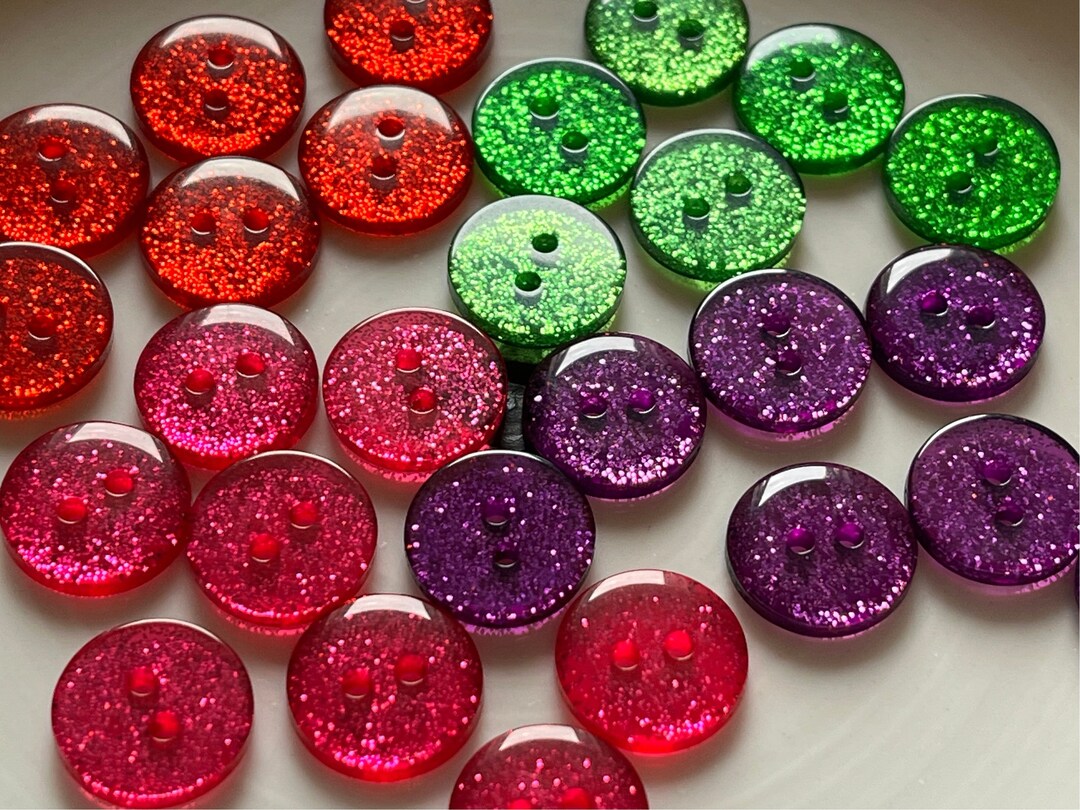 Shimmer Glitter Resin Buttons. Christmas Craft Buttons. 13mm Sparkly ...