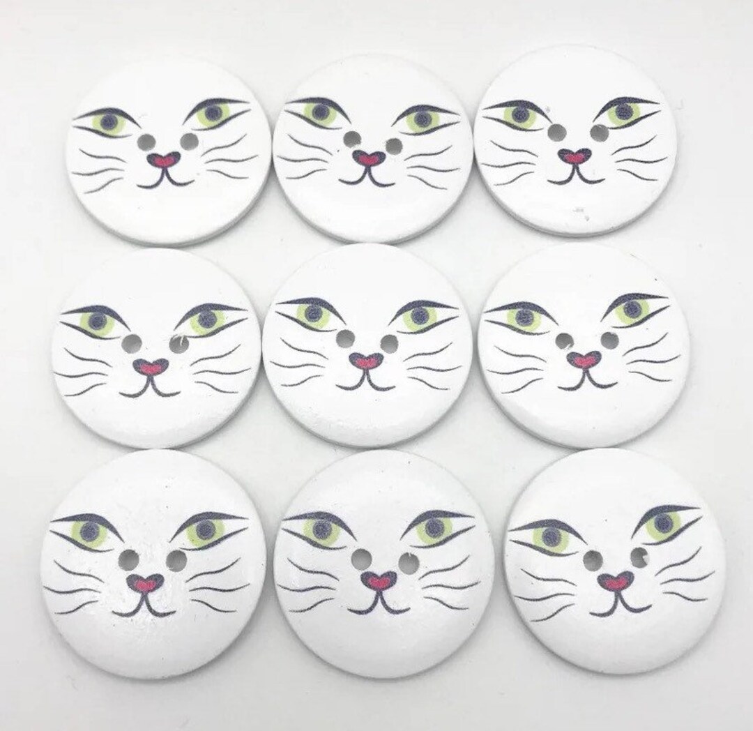 Cat Face Buttons Extra Large 40 Mm Wooden Sewing Buttons X 2. Pack of 2 ...