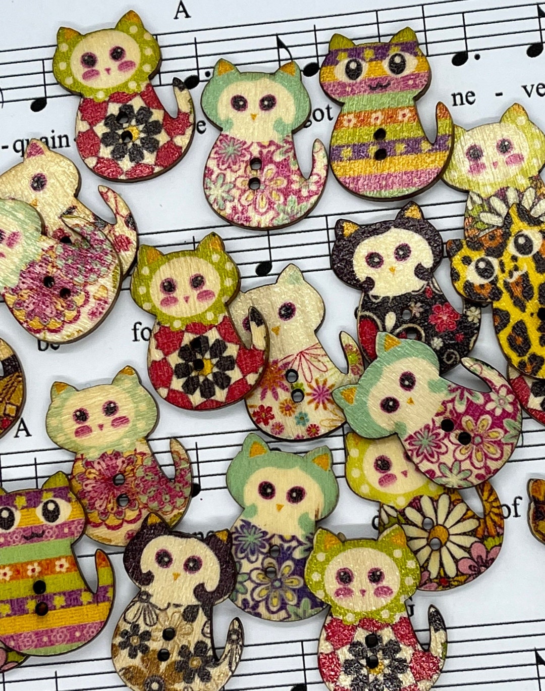 Wooden Cat/kitten Buttons in Mixed Patterns and Colours. - Etsy