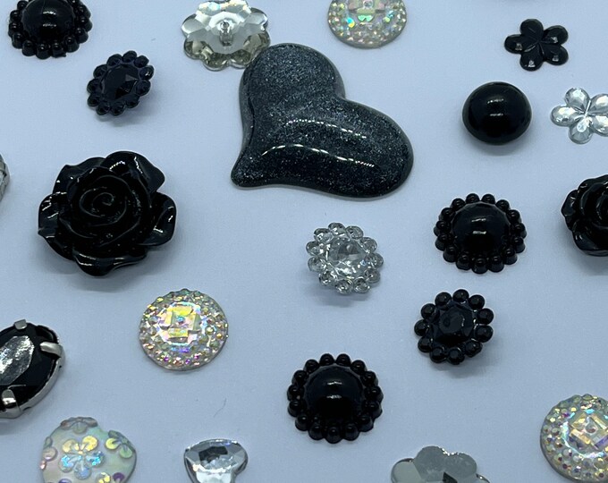 Sparkling Mix of Black, White and Silver Embellishments. Comprising of ...