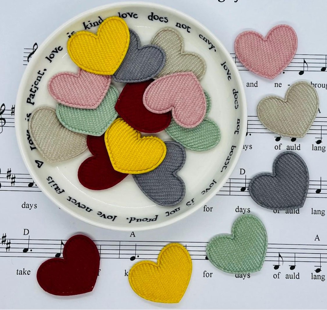 Heart Shaped Padded Appliques X 6 or 12. Fabric Padded Embellishments ...