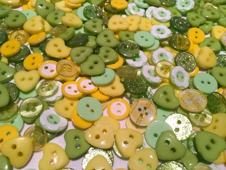 Vibrant Lime Green and Yellow Button Embellishment Mix X 150 - Etsy