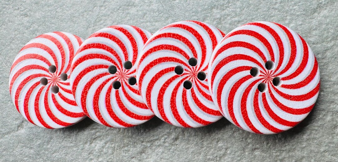 Christmas Buttons, Candy Cane Buttons, Festive Buttons in Red and White ...
