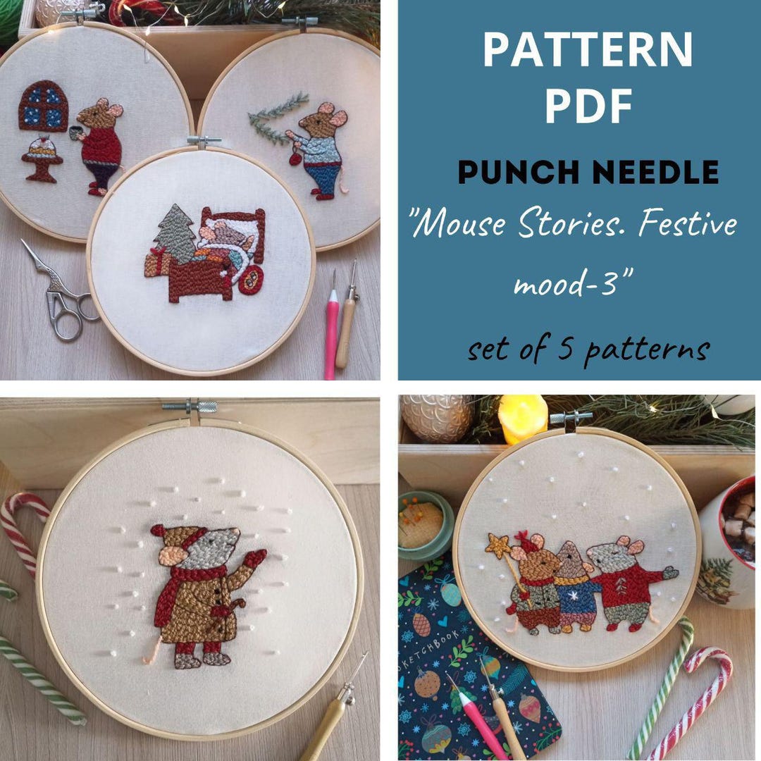 Mouse Stories. Festive Mood Pattern Set Christmas Mouse Embroidery - 3 ...