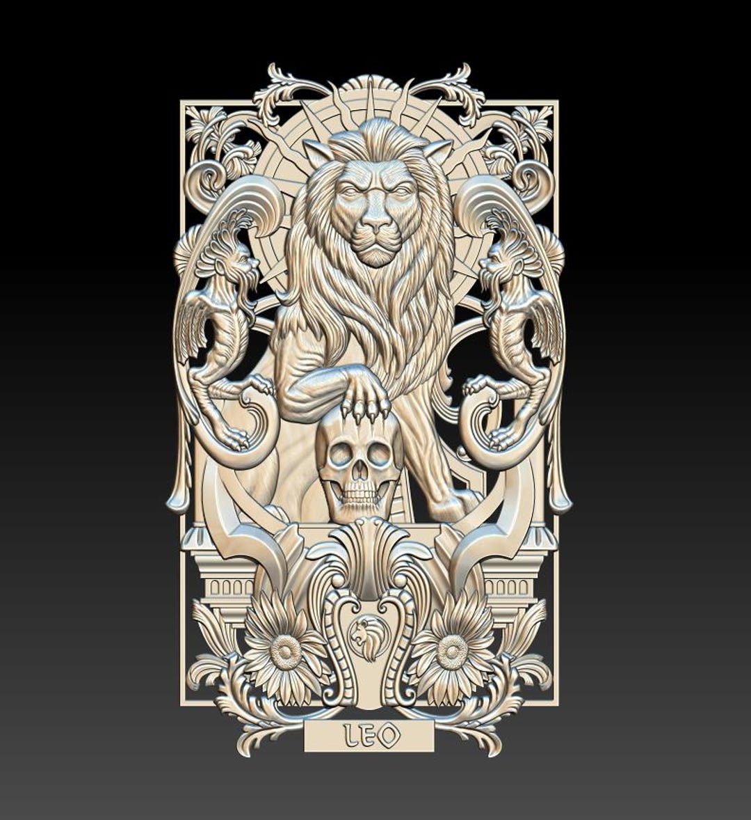 Panel Leo With Skull, Zodiac Sign Stl, Zodiac Signs Cnc, Zodiac Signs ...