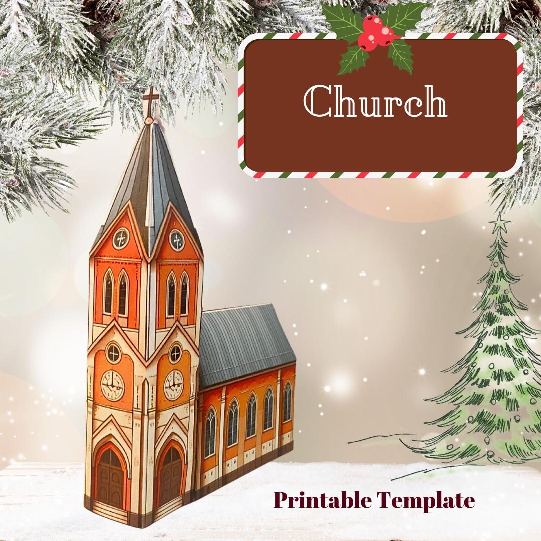 Printable Miniature Church Template DIY Christmas House Decoration for ...