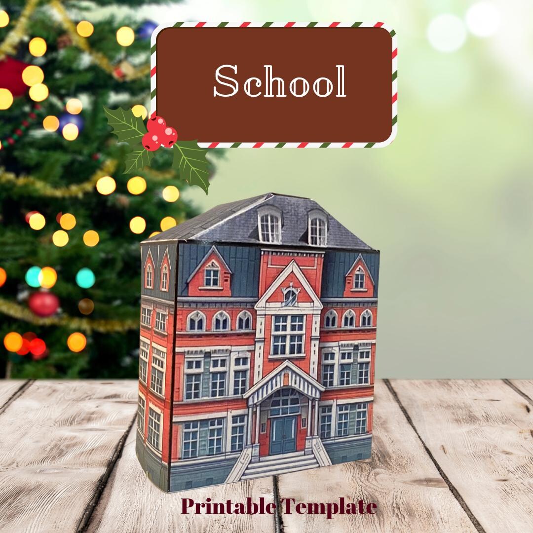 Printable Christmas Paper House Kit, Miniature School Template, DIY ...