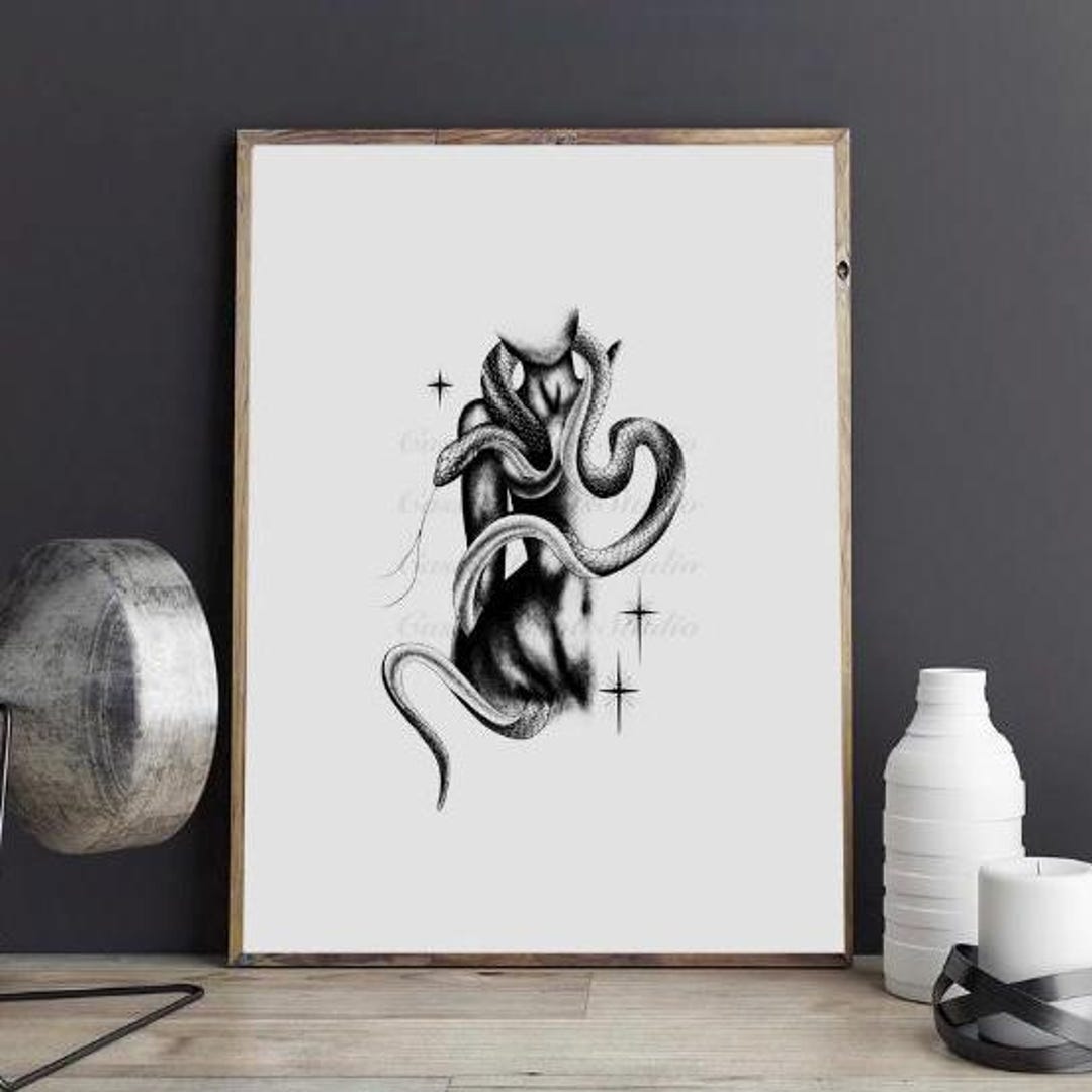 Snake Wrapped Around Body Tattoo Style (digital Art) - Wall Decor/wall ...