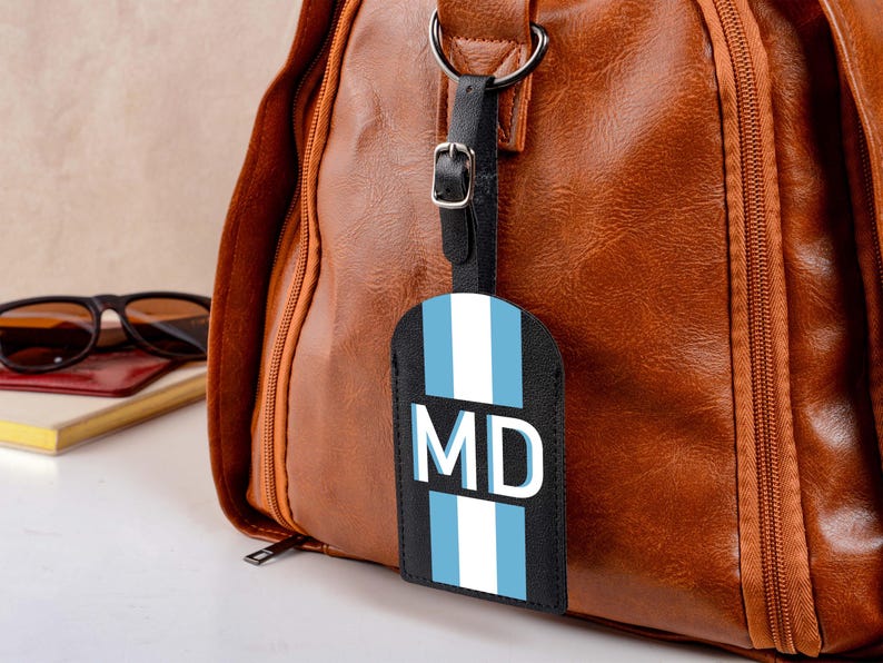 Personalized Vegan Leather Luggage Tag, Shadow Monogram Travel Bag Tag ...