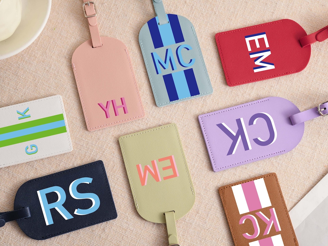 Personalized Vegan Leather Luggage Tag, Shadow Monogram Travel Bag Tag ...