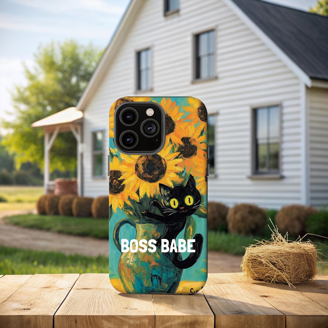 Boss Babe Mom Phone Case - Funny Van Gogh Cat Meme for Tired Moms ...