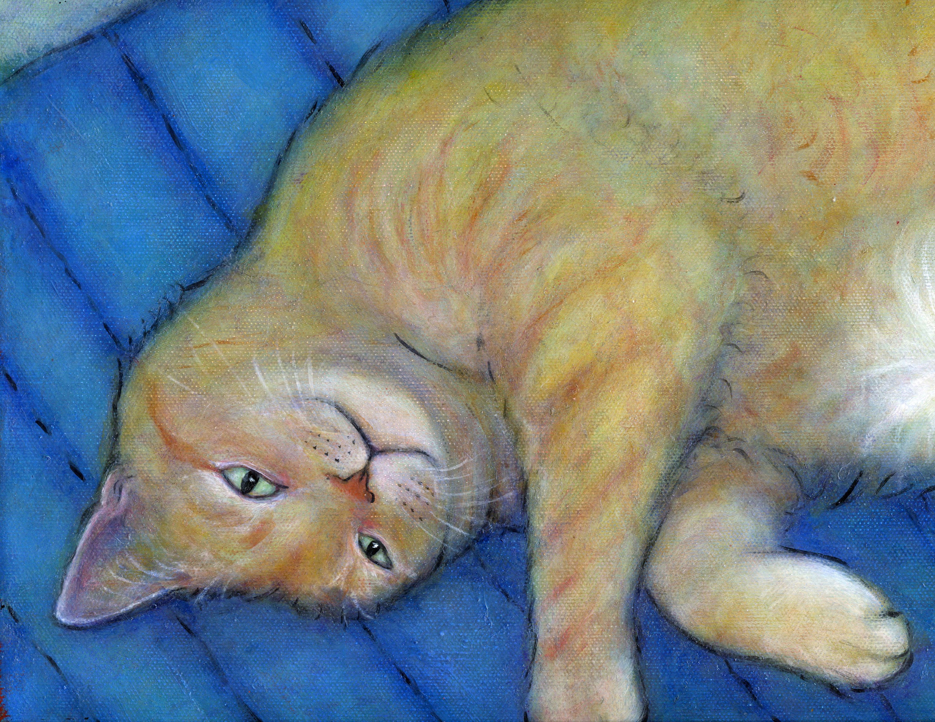 Buff Ginger Tabby Cat original oil painting. Willy