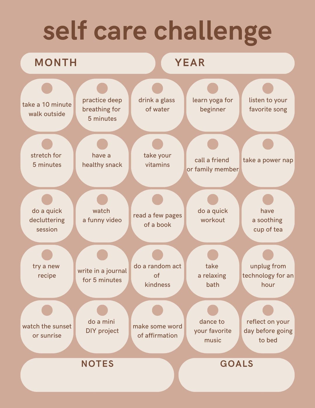 Self-care Challenge Printable | Minimalist Wellness Planner - Etsy