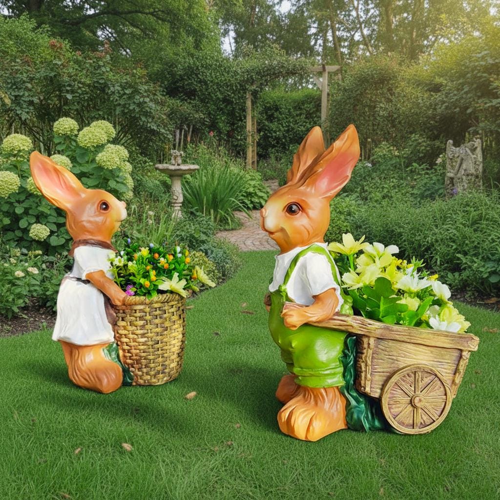 Easter Bunny Garden Statues Set or Single | Cute Resin Rabbit Figurines ...