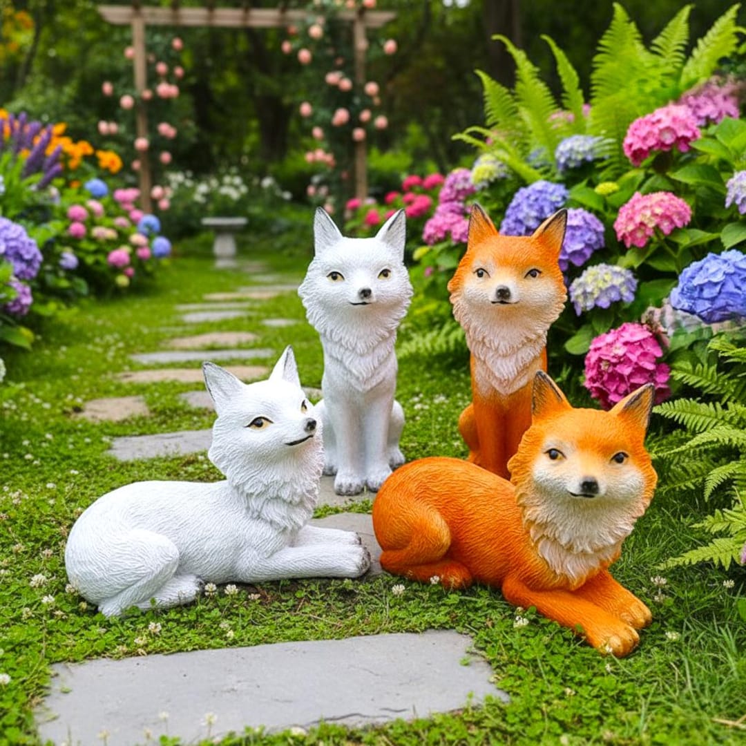 Resin Fox Garden Statues: Rustic Woodland Animal Decor - Etsy