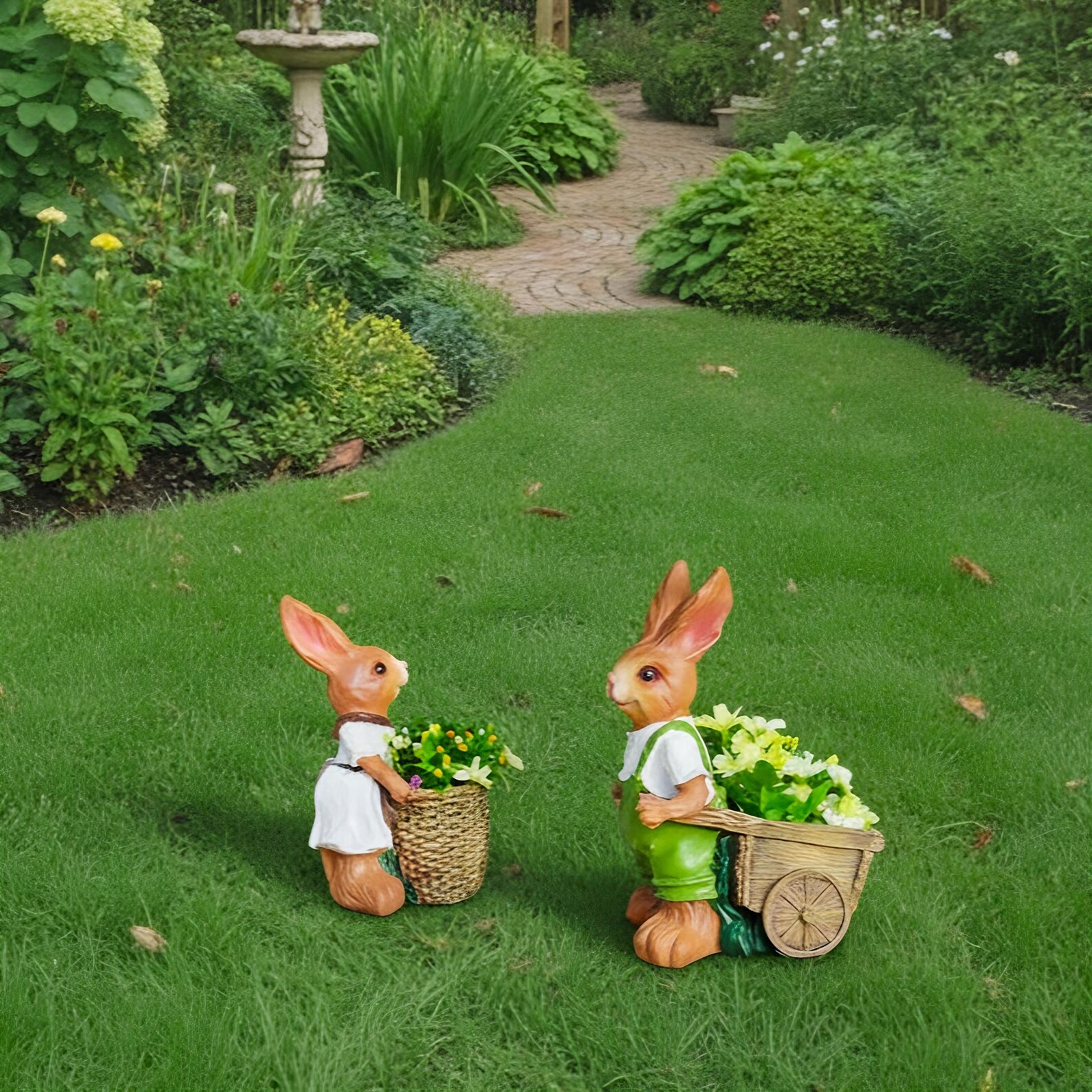 Easter Bunny Garden Statues Set or Single | Cute Resin Rabbit Figurines ...