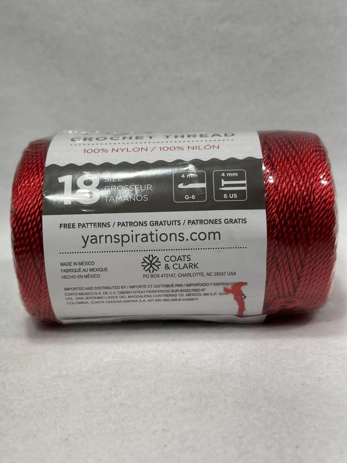 Red Heart RED Nylon Crochet Thread - Size 18 - 150 Yards (137 M) - 100% ...