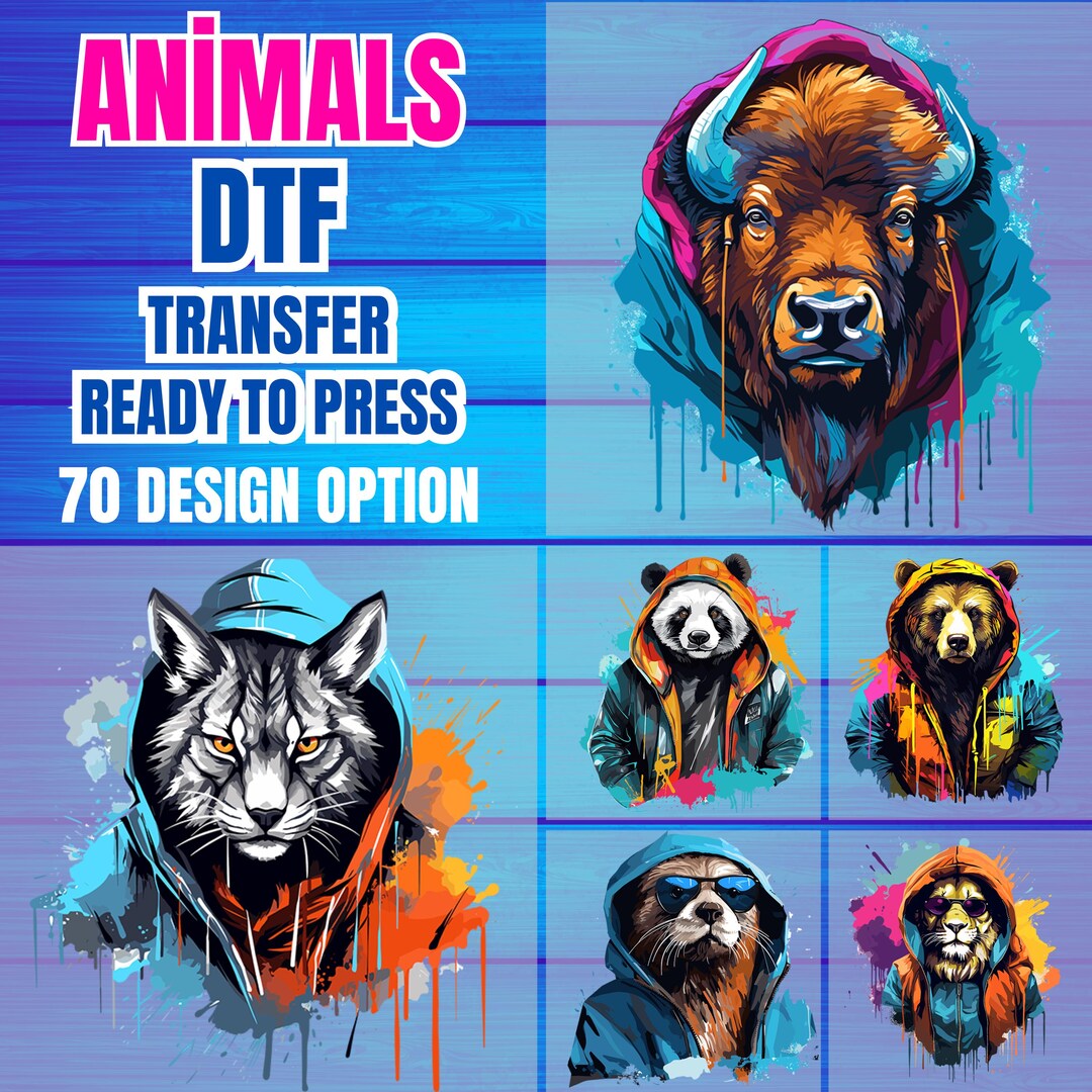 Watercolor Rainbow Animals DTF Transfer: 70 Designs Ready to Press - Etsy