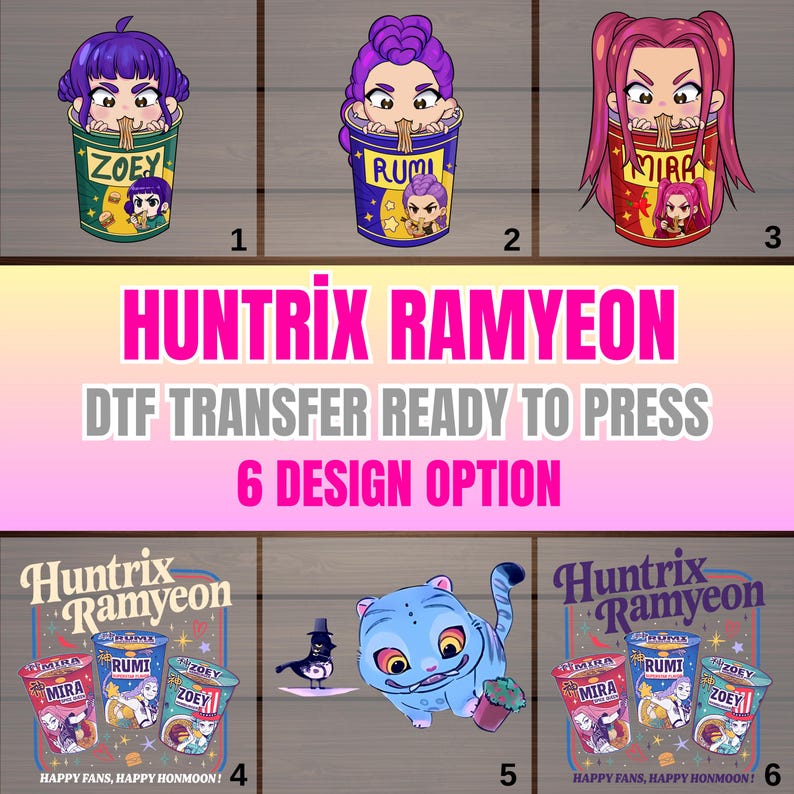Kpop Demon Hunters Ramyeon DTF Heat Transfer, Huntrix Design - Etsy