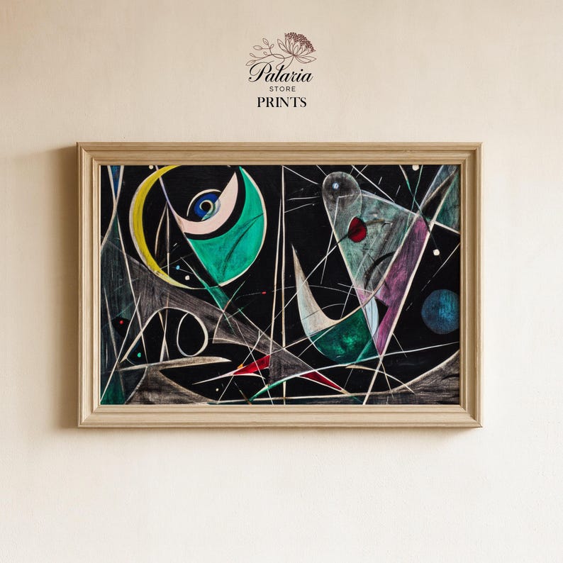 Abstract Geometric Shapes Wall Art, Bold Colors in Modern Mid Century ...