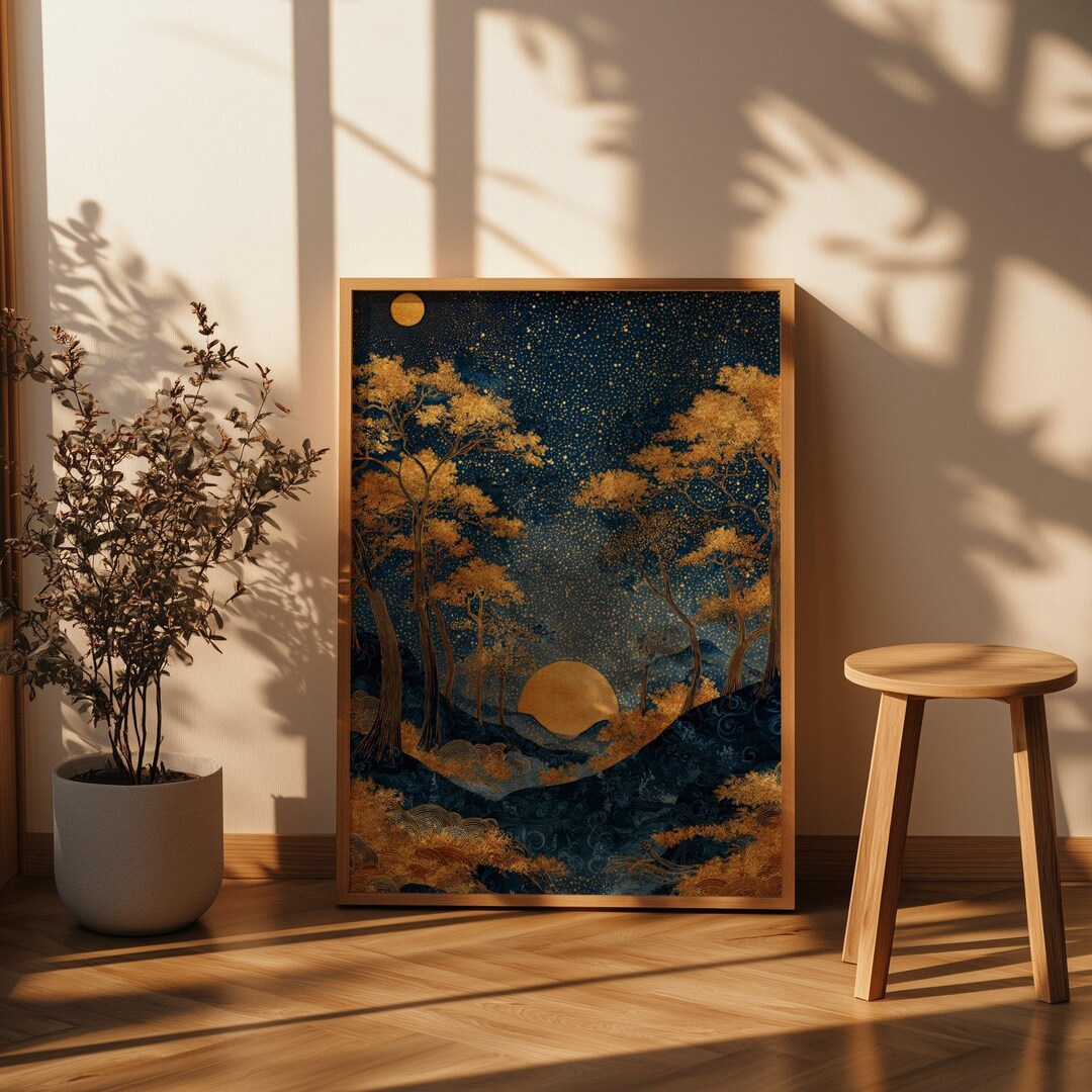 Celestial Serenity Dreamlike With Golden Sun & Stars Wall Art, Witchy ...