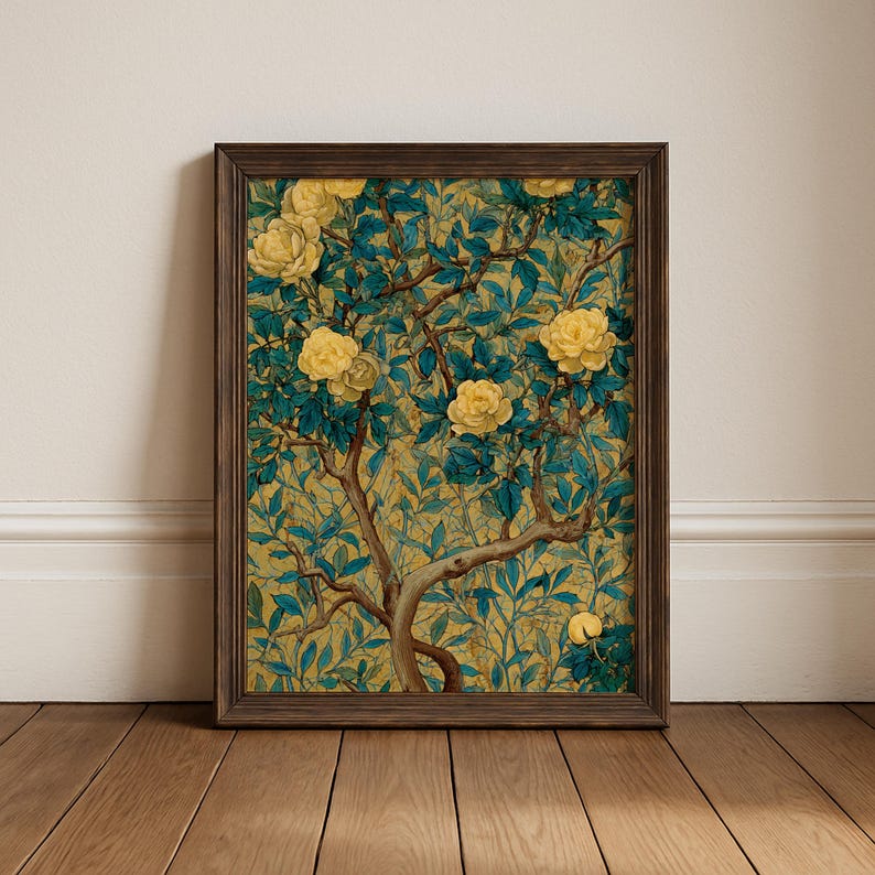 Golden Rose Poster, William Morris Inspired Botanical Pattern, Vintage ...