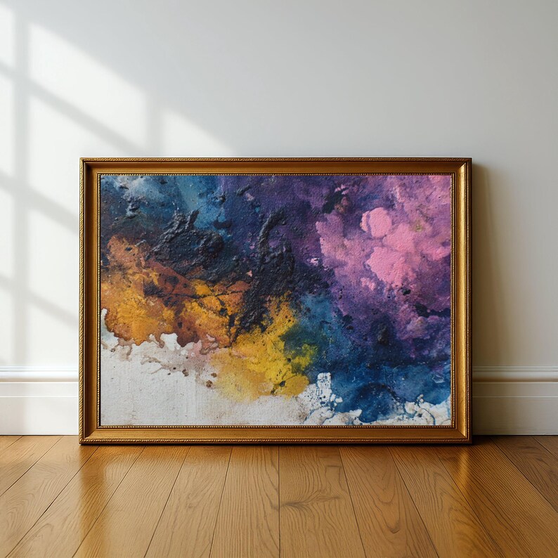 Abstract Art Print, Purple Blue Orange Yellow Blend, Modern Wall Decor ...