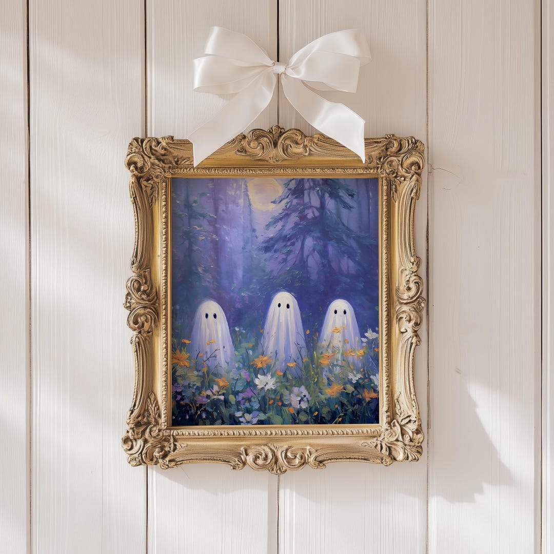 Spooky Ghost Trio Art Print, Halloween Forest Scene (digital Download ...