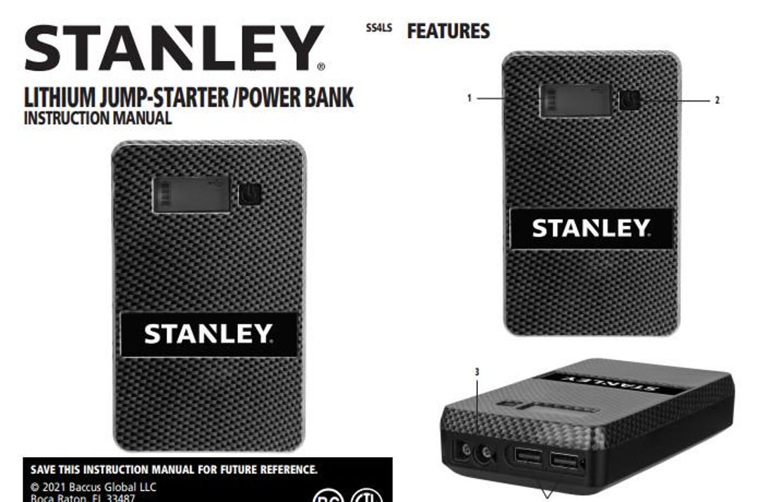 STANLEY SS4LS Jump Starter PDF Manual Professional Car Battery Booster ...