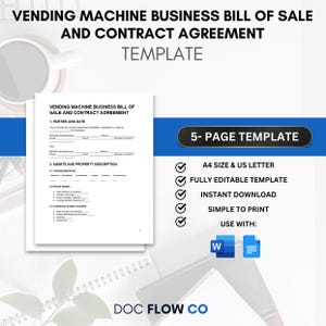 Printable Vending Machine Routes Bill of Sale & Contract Template ...