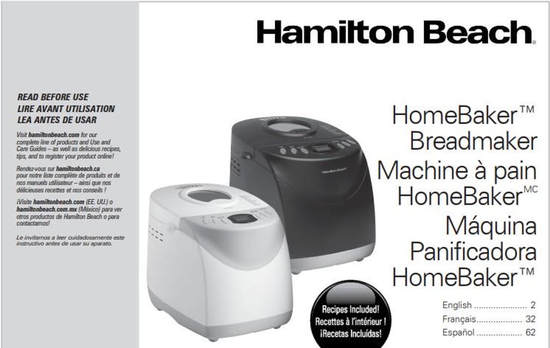 Hamilton Beach Breadmaker 29882, 29881, 29882C User Manual PDF Complete ...