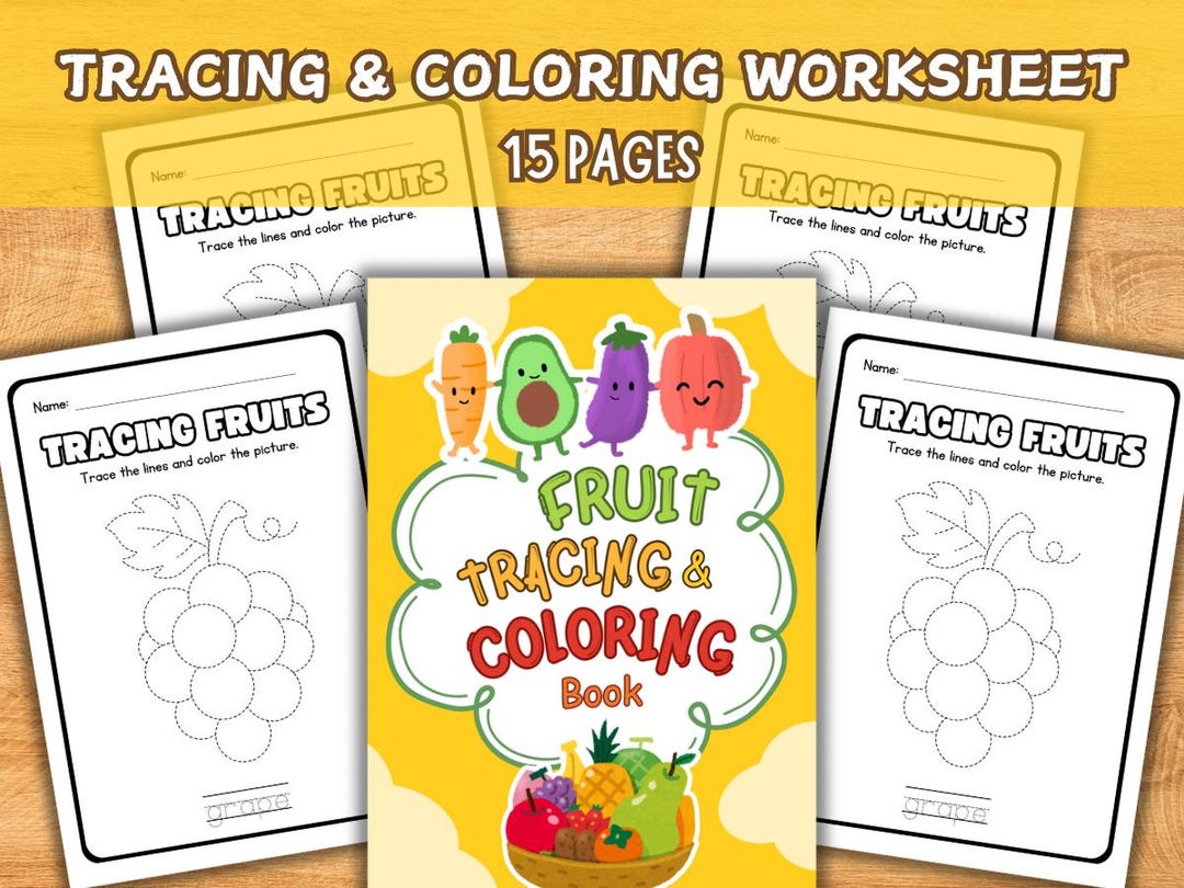 Fruits Tracing Coloring Pages, Coloring Books for Kids, Fruits Tracing ...
