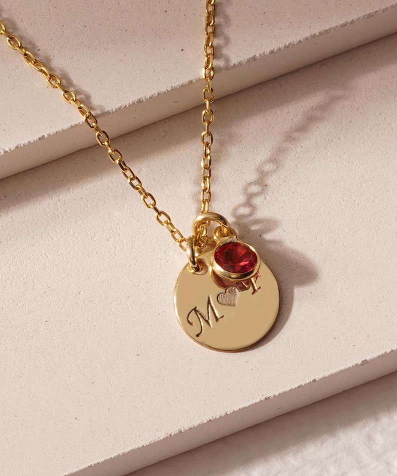 Personalized Sterling Silver Disc Necklace With Birthstone - Etsy