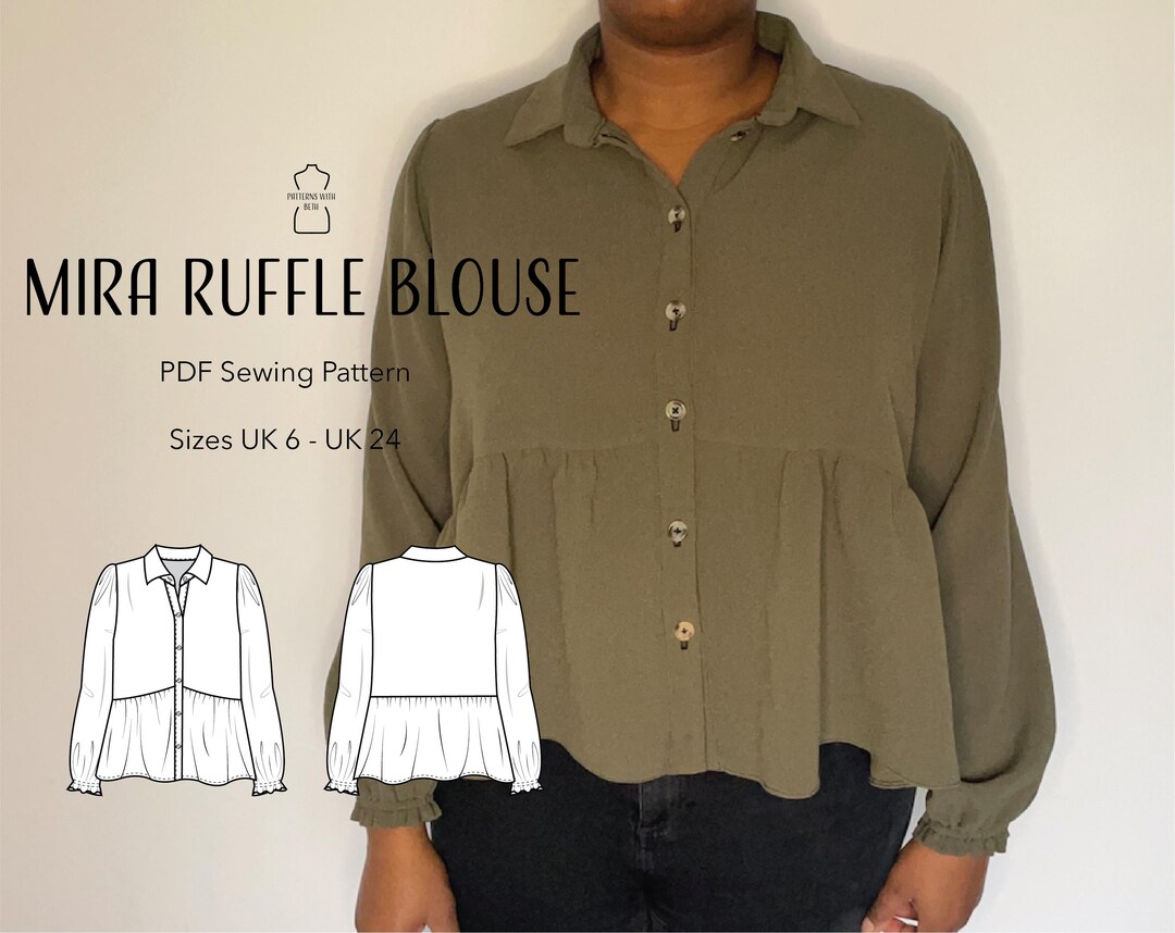 Mira Ruffle Blouse PDF Sewing Pattern Size UK6-24 INSTANT DOWNLOAD - Etsy