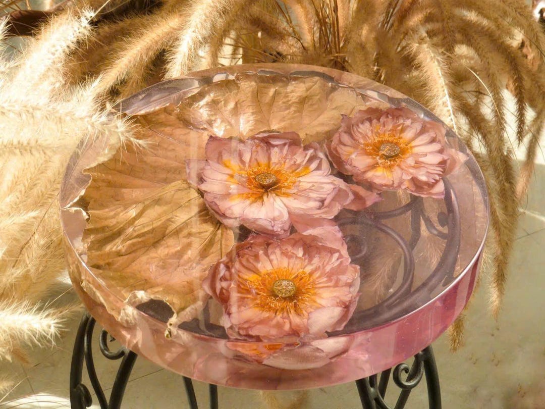 Lotus Flower Resin Tea Table Lotus Bloom Resin Art Handcrafted Home ...