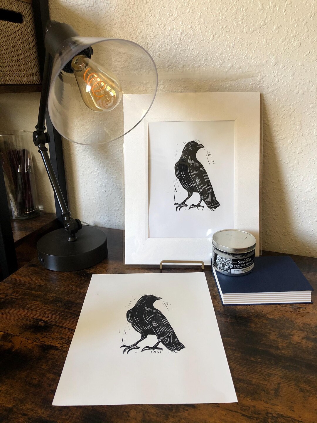 Raven Linocut Print - Etsy