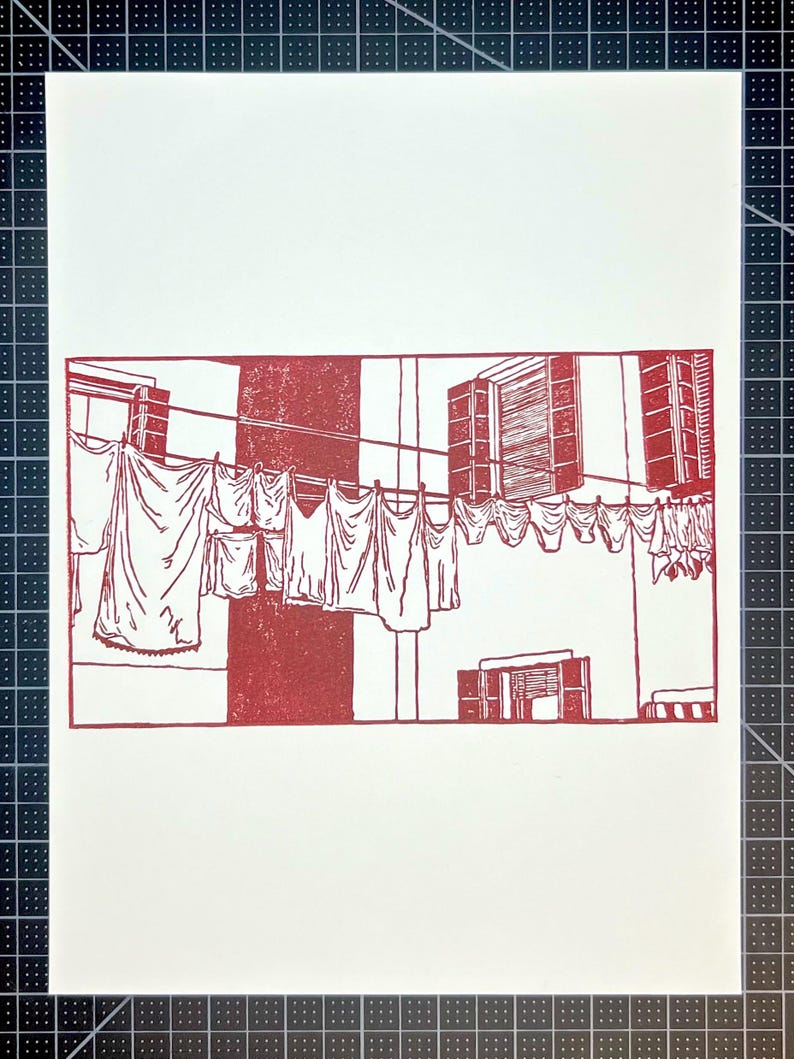 Laundry Line - Linocut Print - Etsy