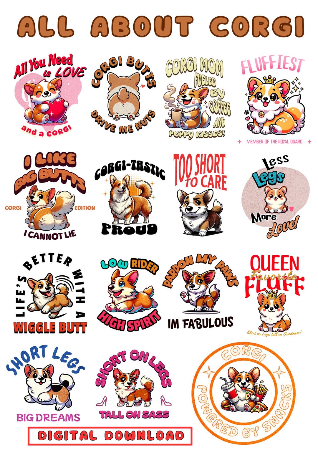 Corgi Bundle PNG SVG T-shirt Sticker Mug Design Digital Product Corgi ...
