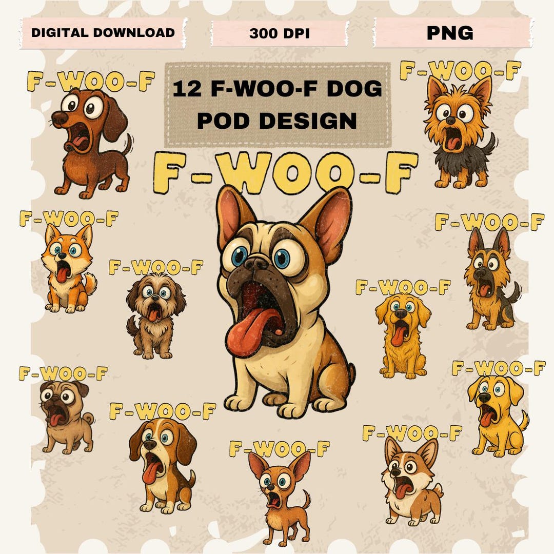Cartoon Dog PNG Clipart Bundle: F-WOO-F Design, Print-on-demand ...