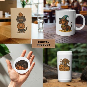 Halloween Dachshund Clipart Bundle: Funny Cartoon Dog PNG (digital ...