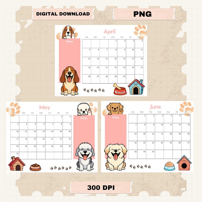2026 Dog Calendar PNG PDF: US Letter Size = 8.5 × 11 Inches, Landscape ...