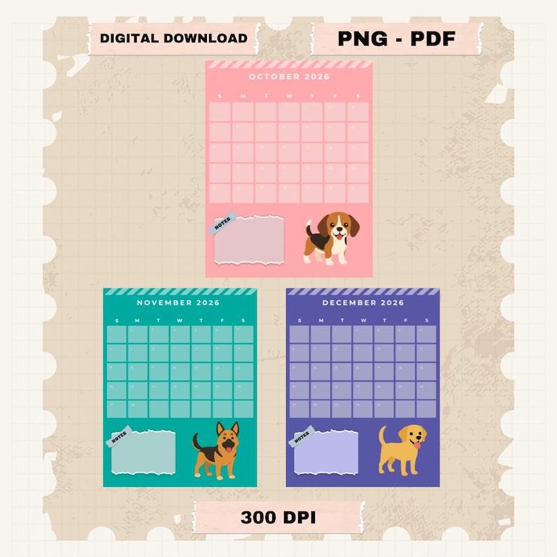 2026 Dog Calendar: Cute Puppy Monthly Planner (PDF, PNG) - Etsy