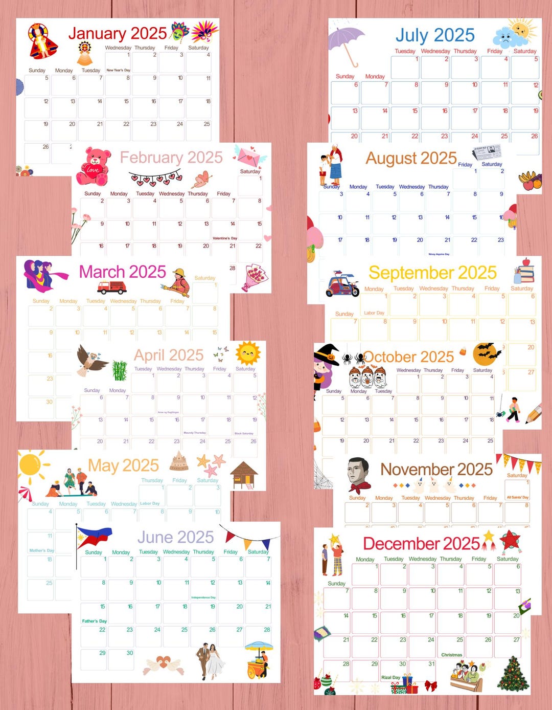 2025 Philippine Calendar Printable, Pinoy Cute Kids Calendar, Wall ...