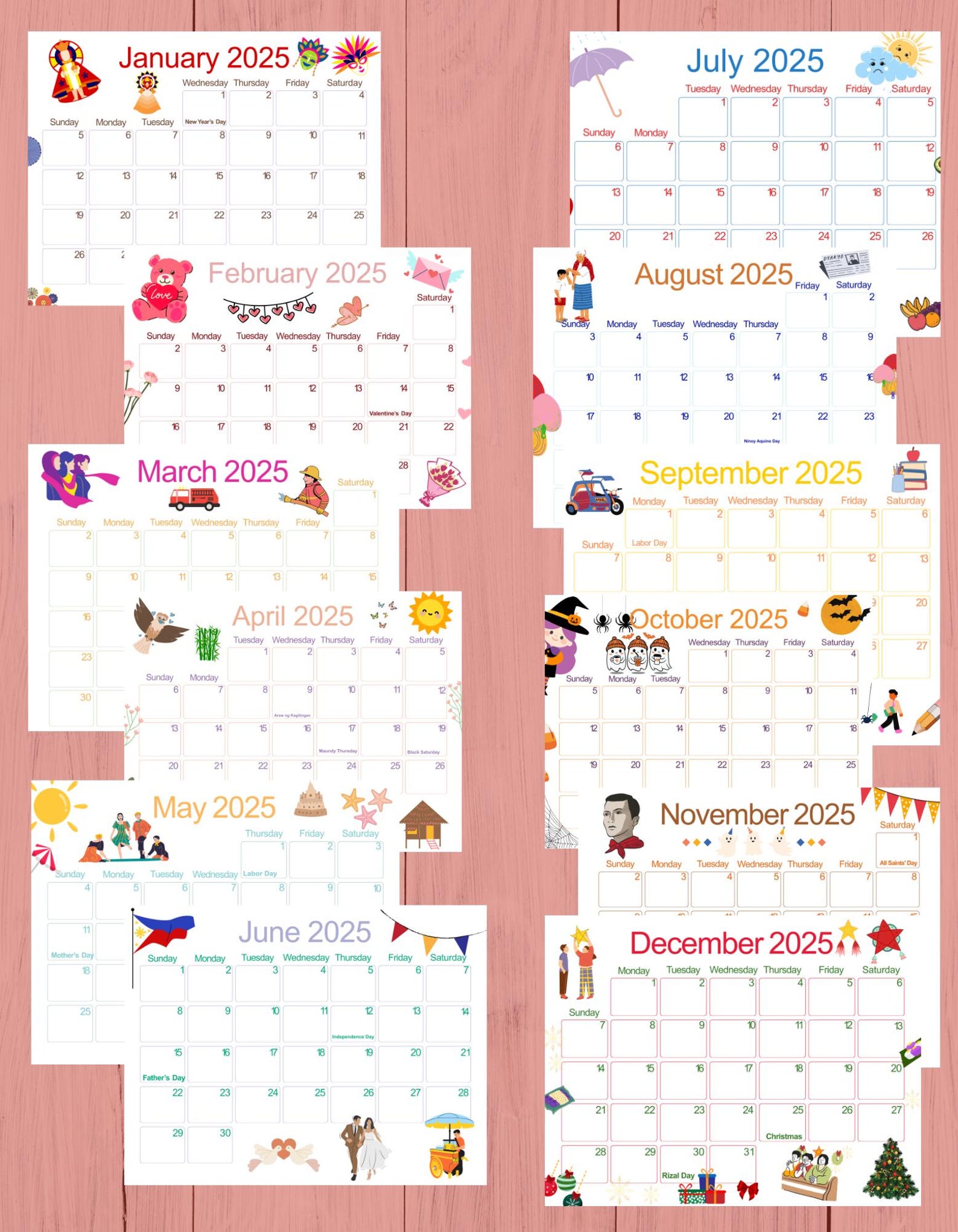 2025 Philippine Calendar Printable, Pinoy Cute Kids Calendar, Wall ...