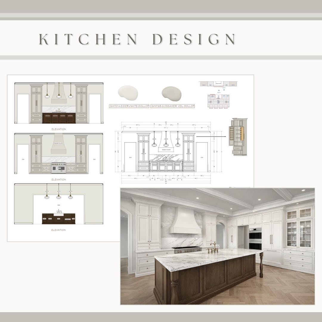 Custom Kitchen Design: 3D Rendering, Mood Board, Cabinet Layout, 2D ...