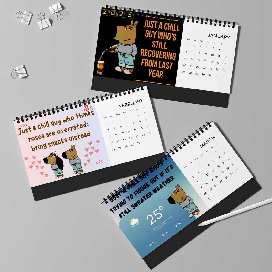 Chill Guy Funny Desk Calendar 2025 With Monthly Humor Quirky Quotes ...